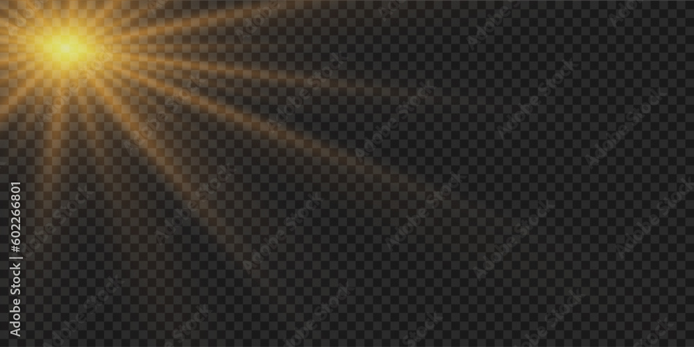 Realistic sunlight effect. A ray of light or a ray of sun. Brilliant ...