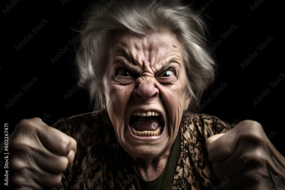 An old woman who is extremely angry and furious. Generative AI Stock ...