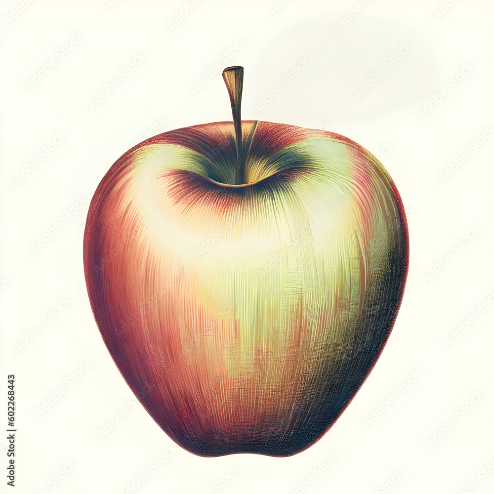 McIntosh Apple colored pencil drawing illustration on white background ...