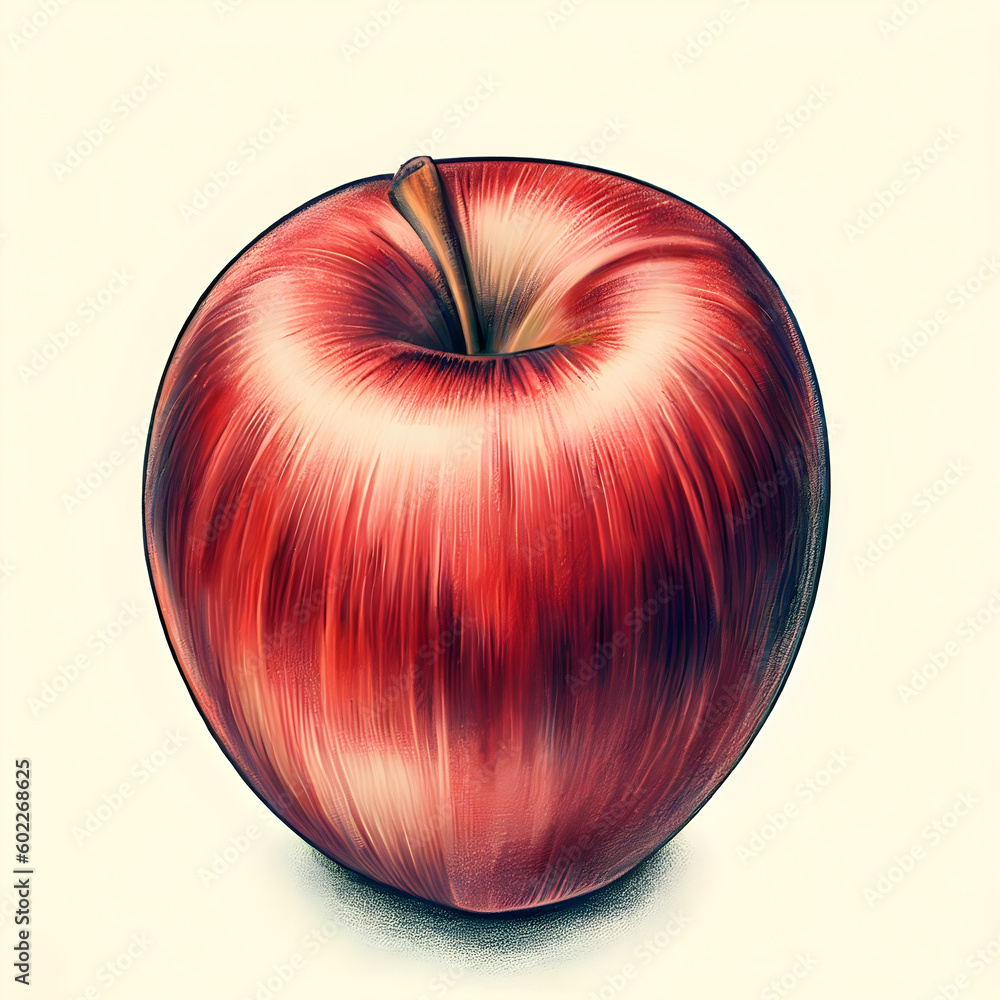 Red Delicious Apple colored pencil drawing illustration on white ...