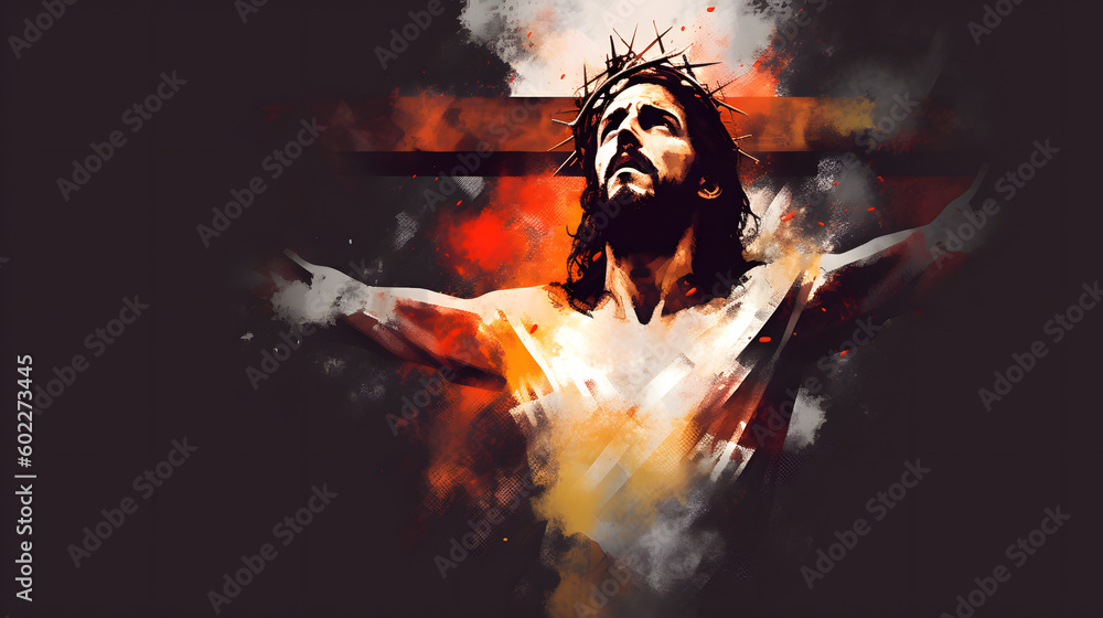 ภาพประกอบสต็อก Jesus Christ on the cross banner background. Artistic ...