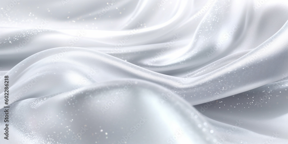 White silk glitter luxury fabric background, macro close up, copy space ...