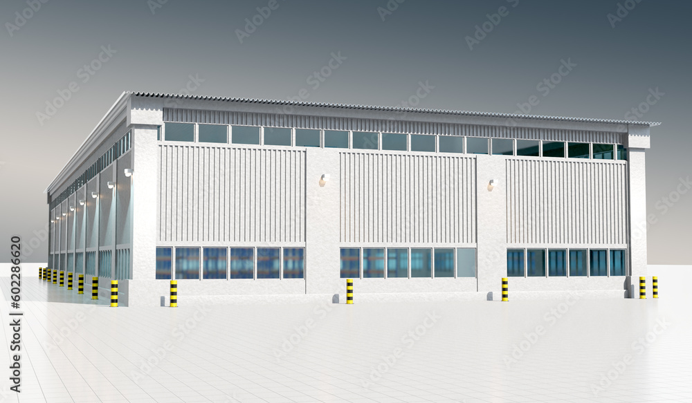 Industrial hangar. Building factory or plant. Hangar with square ...