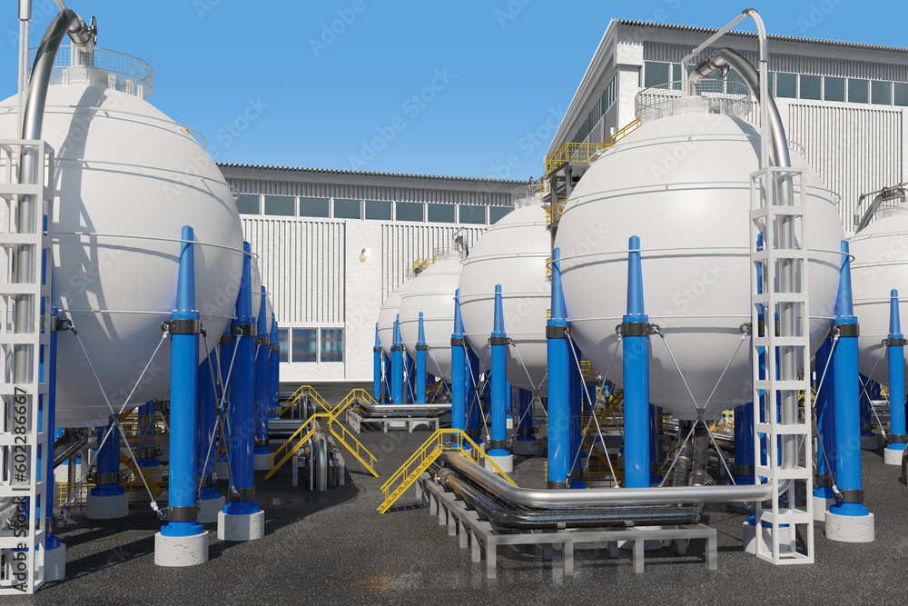ภาพประกอบสต็อก Spherical gas tanks. Tanks for storage of cryogenic ...