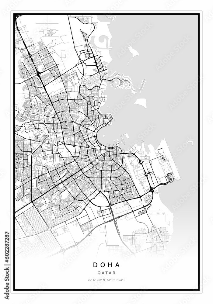 Doha Map, Minimalist Map, Doha Print, Doha Poster, Doha Art, Modern Map Print, Map of Doha ...