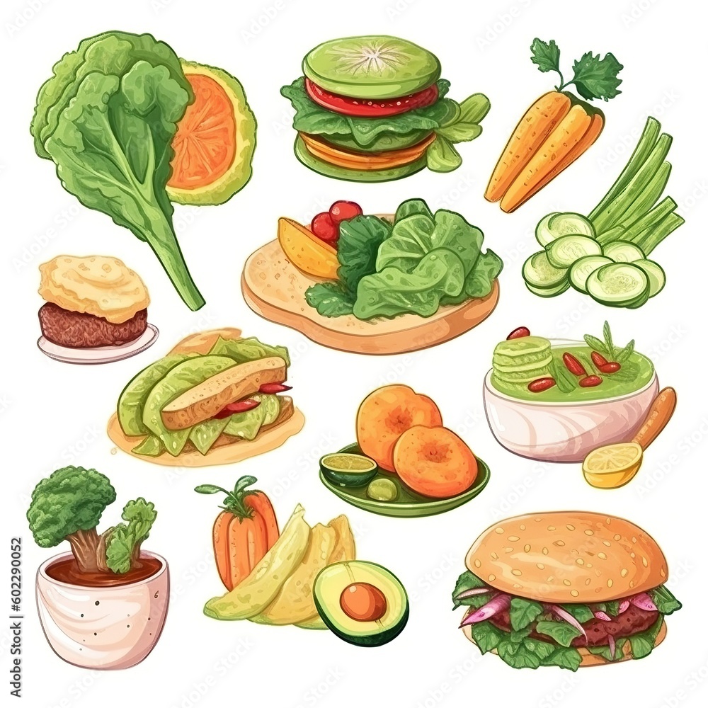 High-quality, healthy food illustrations on white backgrounds generated ...