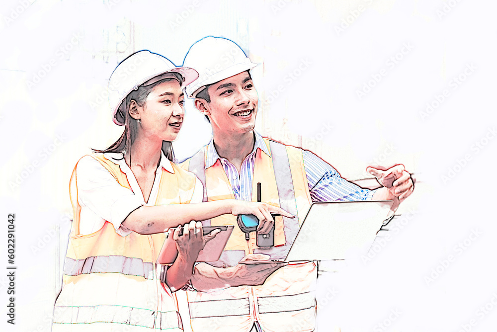 Sketch and Drawing with watercolor painting of Happy man and woman ...