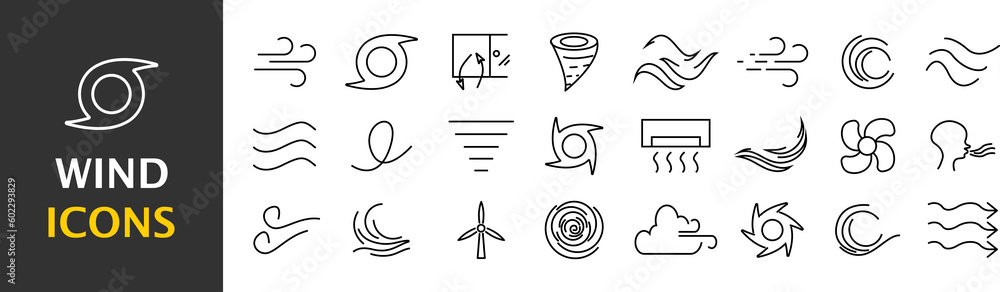 Wind icons. Whirlwind sign. Tornado. Hurricane. Hurricane - storm Stock ...