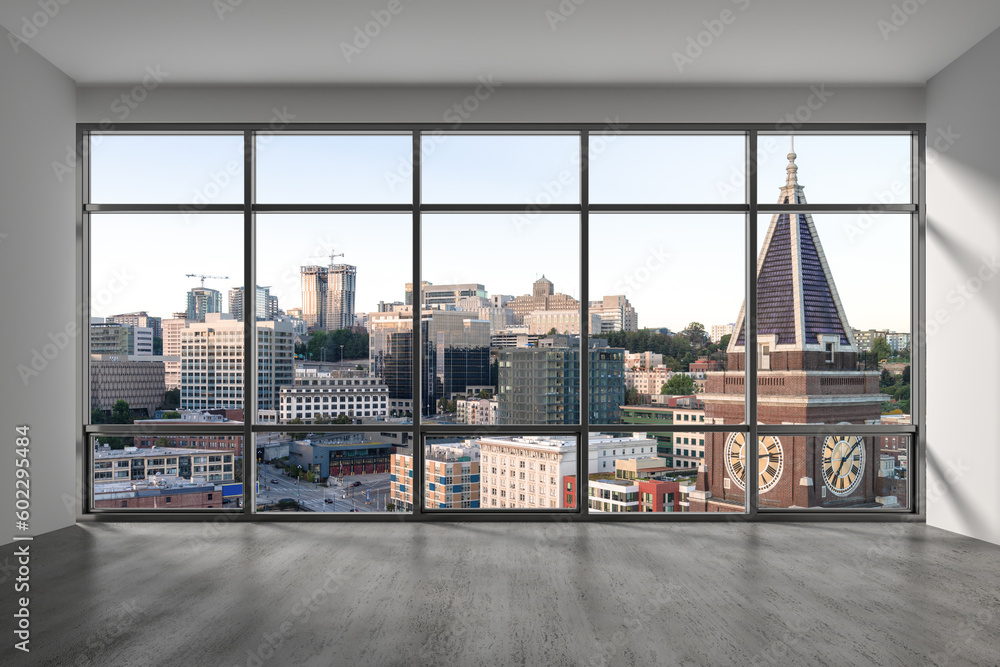 Empty room Interior Skyscrapers View. Cityscape Downtown Seattle City ...