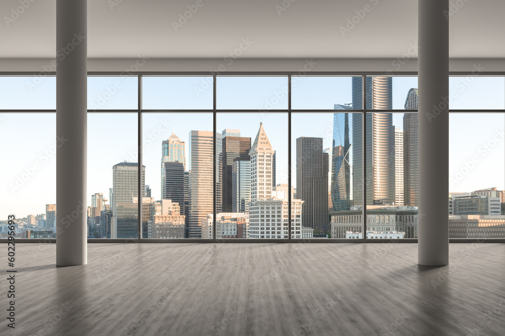 Empty room Interior Skyscrapers View. Cityscape Downtown Seattle City ...