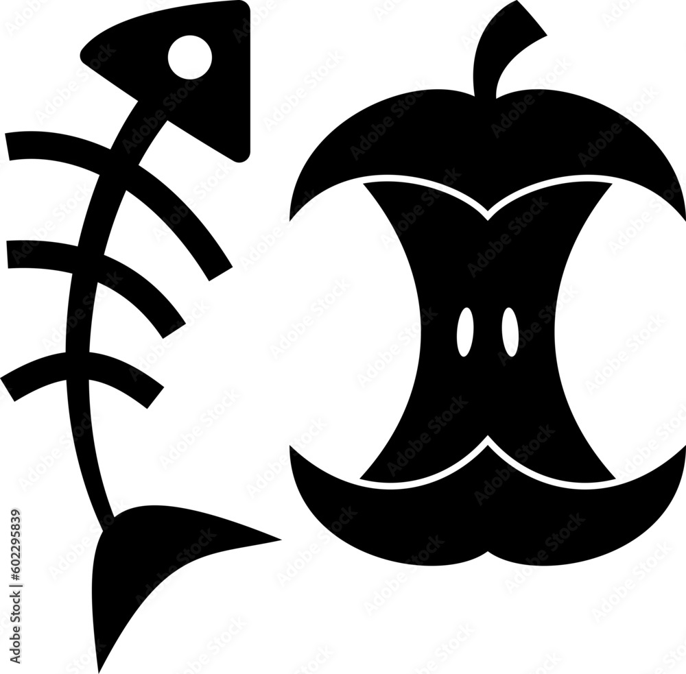 Recycling and sorting of food waste flat black icon. Garbage sorting ...