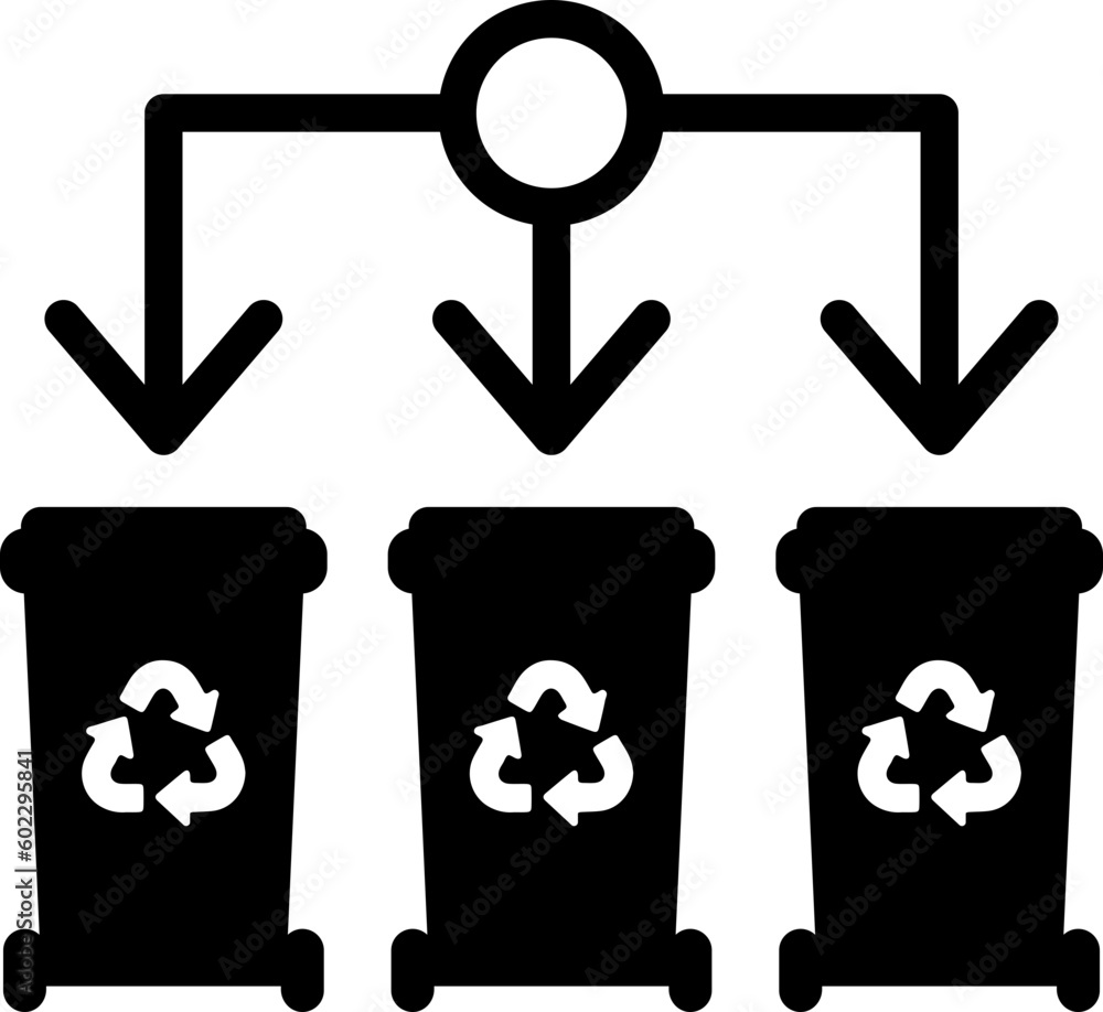 Waste separation. Sorting rubbish into different trash cans according ...