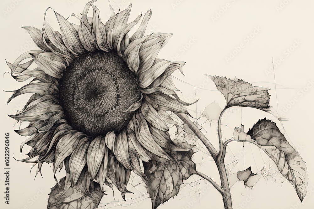 Vivid Depiction of Sunflower in Impressive Drawing, generative AI Stock ...