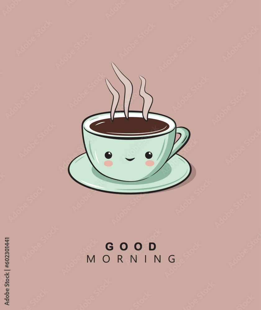 Good Morning. Cute Kawaii Style Vector Illustration of Cup of Espresso ...