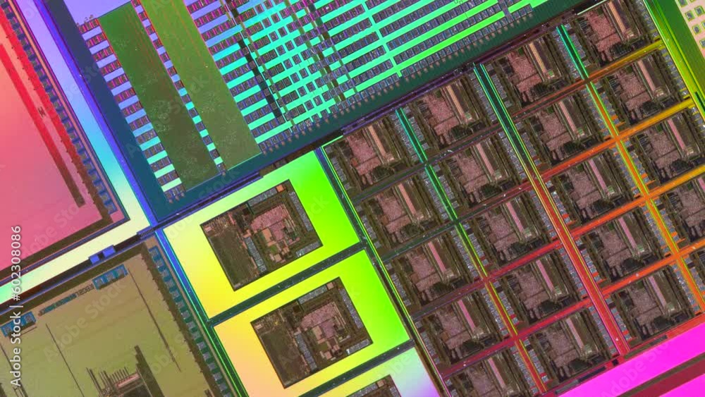 Silicon Wafers with microchips used in electronics for the fabrication ...