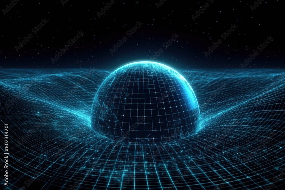 Gravity planet earth, gravitational waves concept. Physical technology background. Design with ...