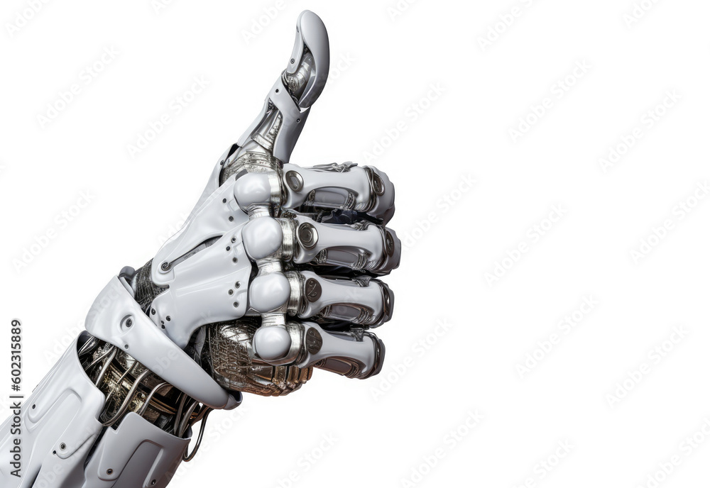 Hand of a cyborg showing thumbs up, white background, Generative AI ...