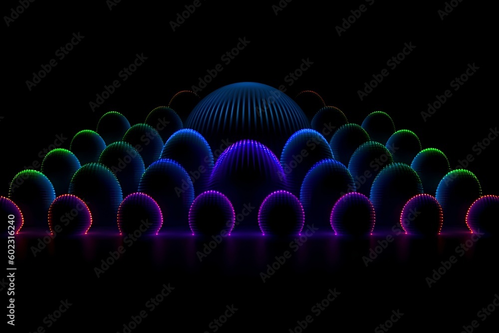 A symmetrical arrangement of glowing orbs, emitting a spectrum of ...