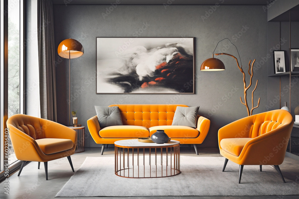 Mid-century modern with flowing shapes, velvet sofas and furniture ...