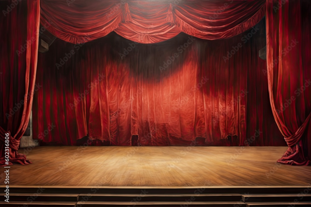 red theater podium stage open curtain spotlight ai generated background ...