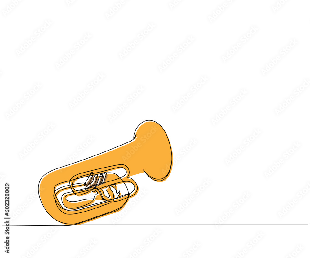 Tuba one line color art. Continuous line drawing of bass, equipment ...