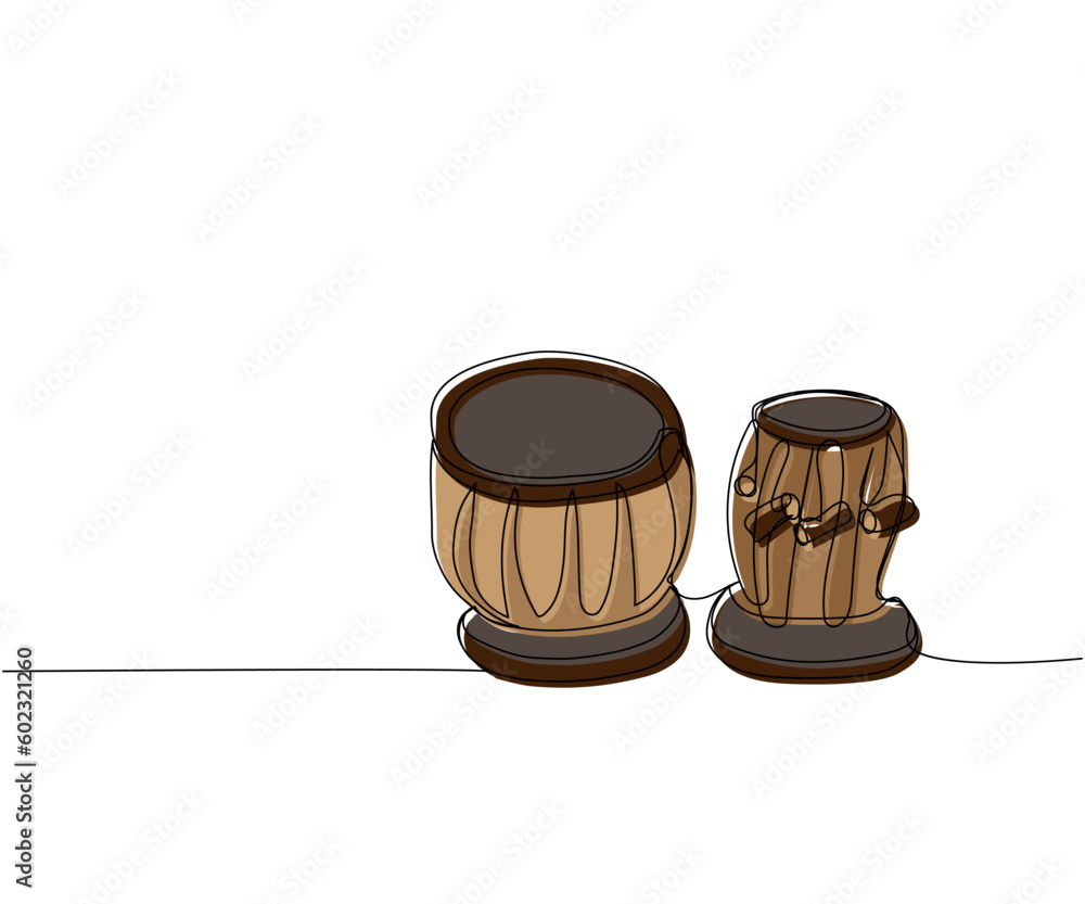 Tabla drum one line color art. Continuous line drawing of sound, beat ...