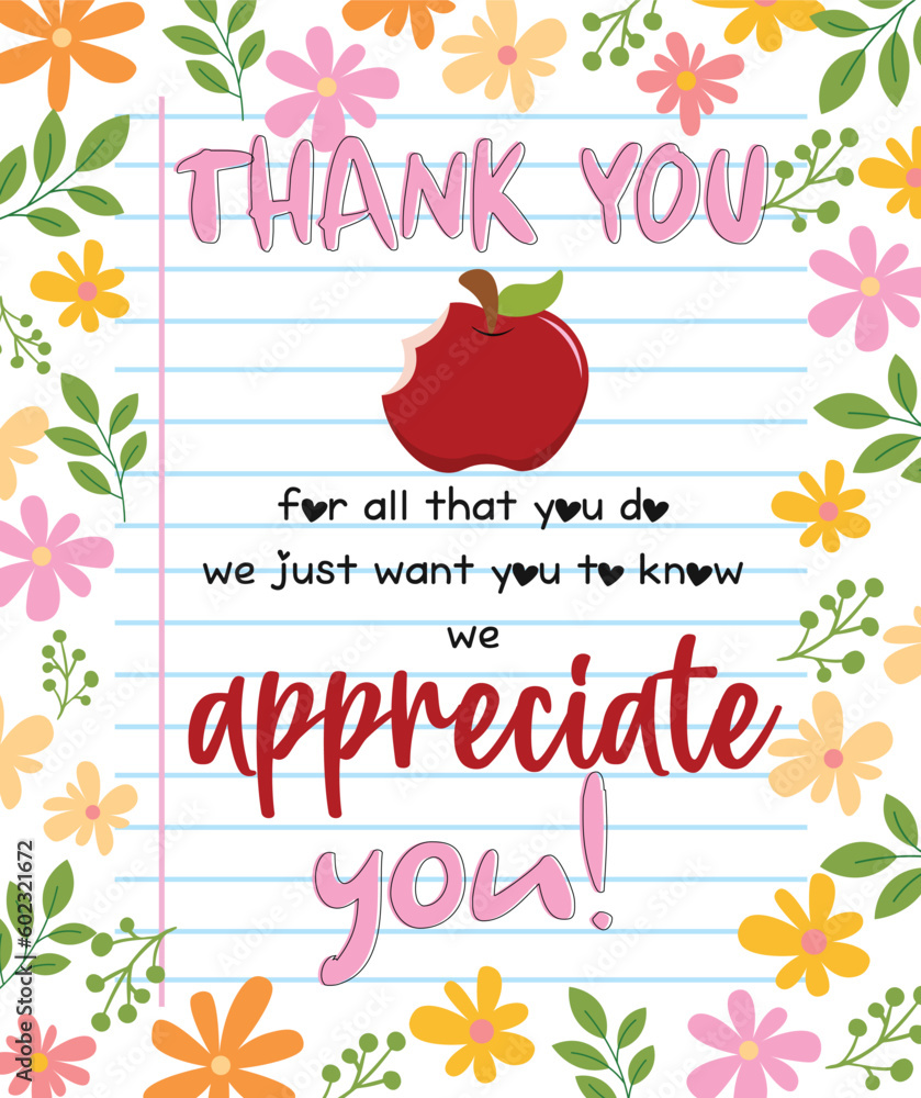 Thank you teacher card background cute notebook Stock Vector | Adobe Stock