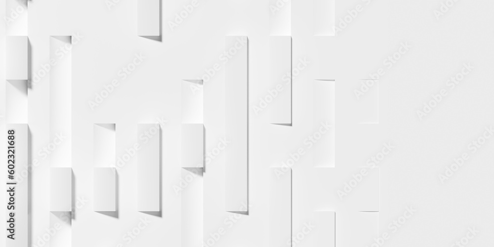 Random shifted scattered white rectangle cubes fading out geometrical ...