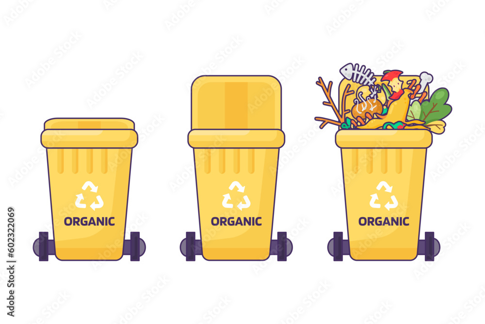 Collection of containers with lid for storing, recycling and sorting used household Organic ...