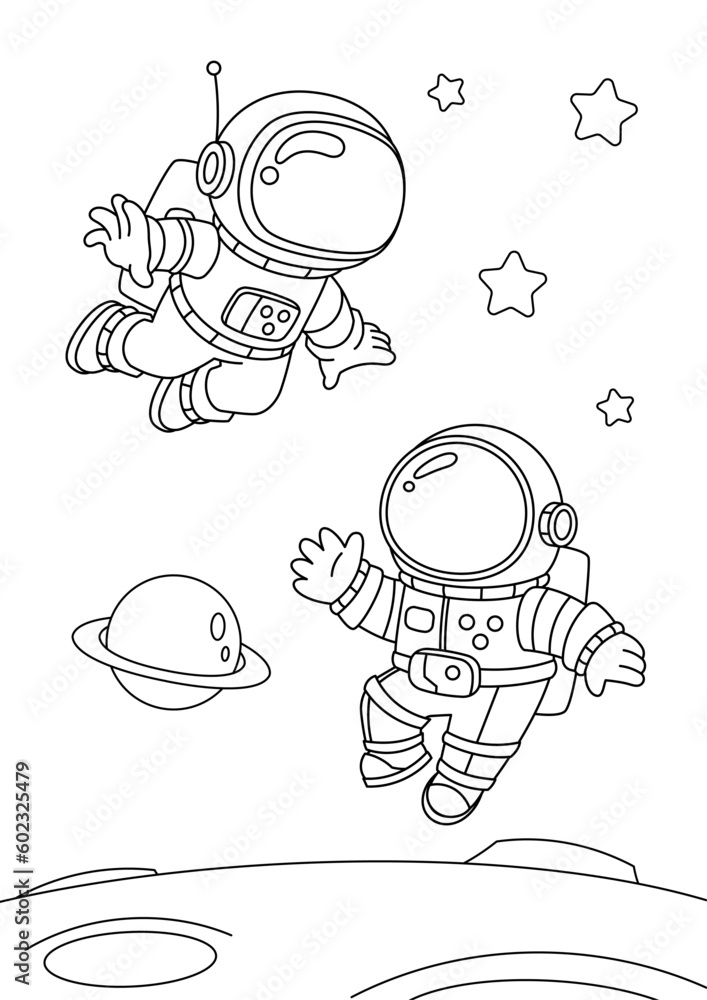 Vector illustration. Coloring page decorated with outline space ...