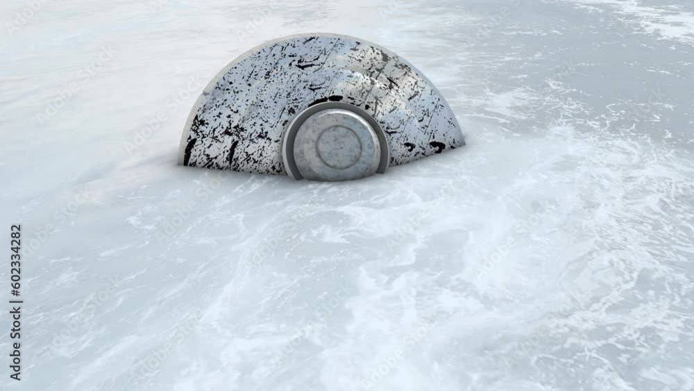 Flying saucer ufo stuck in sea ice, sci fi concept 3d illustration of ...