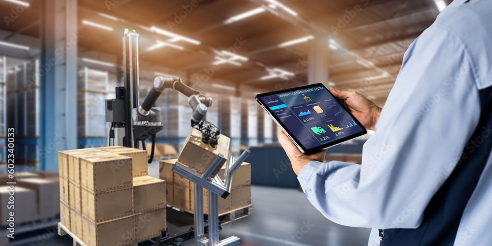 Smart Warehouse,Inventory management system concept.Manager using ...