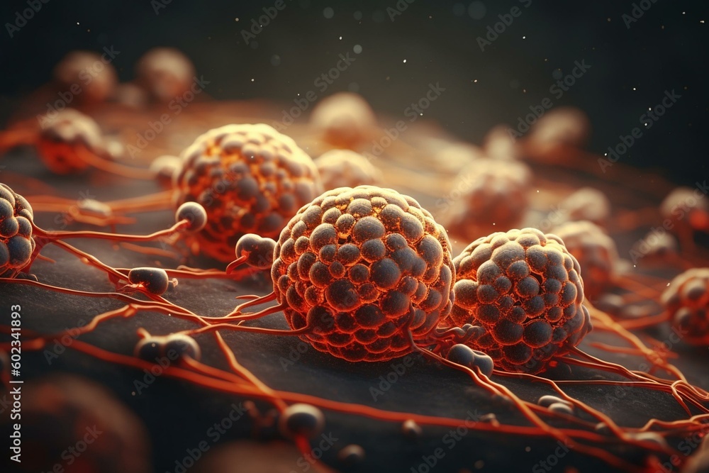 3D render of fat cells with cholesterol and molecule structure, and ...