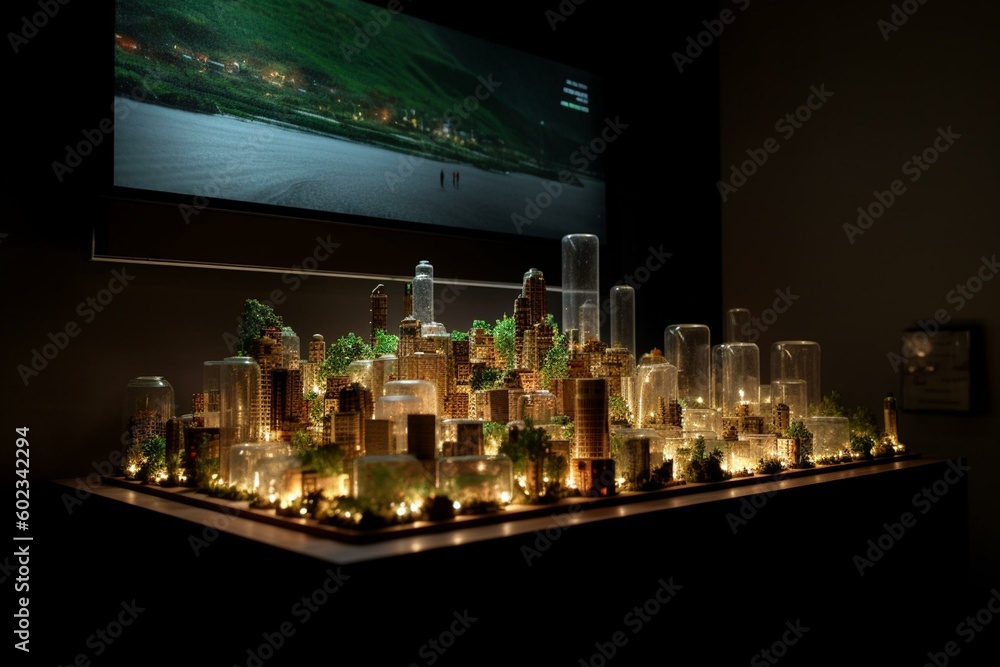 Green tech display of zero waste, recycling and renewable energy ...