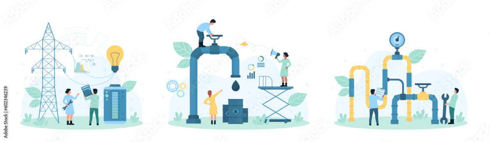 Energy and power production vector illustration. Cartoon tiny people ...
