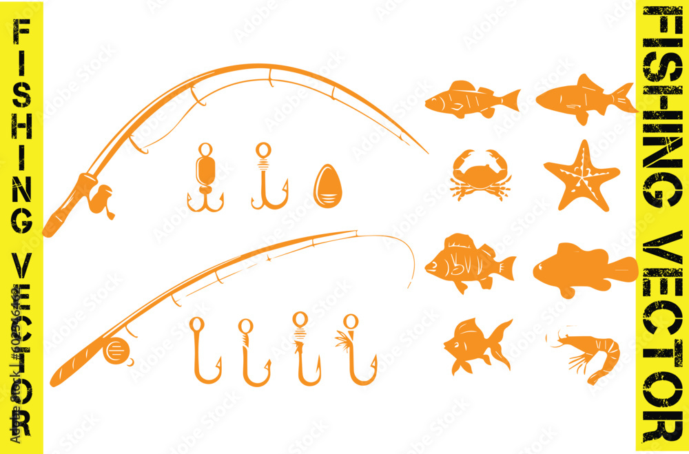 Set of fishing elements for creating your own badges, logos, labels ...