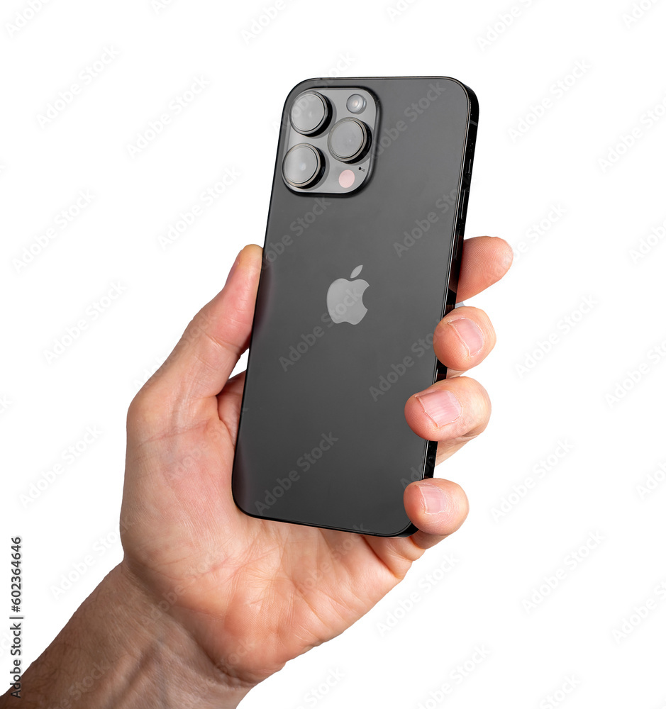 Lodz, Poland May 14 2023 Iphone 14 pro max back view with cameras and ...