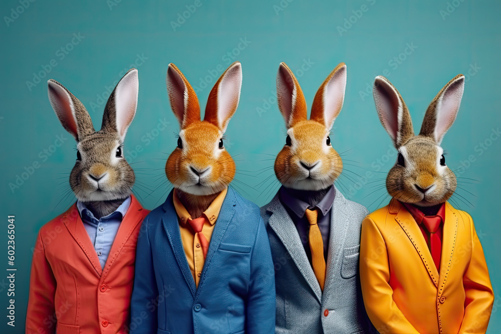 Cool rabbit boy band with colorful suit created with Generative AI ...