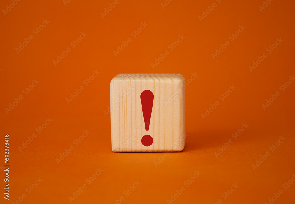 Exclamation mark symbol. Exclamation mark on wooden cubes. Beautiful ...