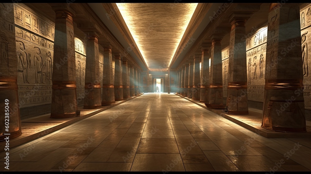 Egyptian pyramid hall with hieroglyphs. Generative AI Stock ...