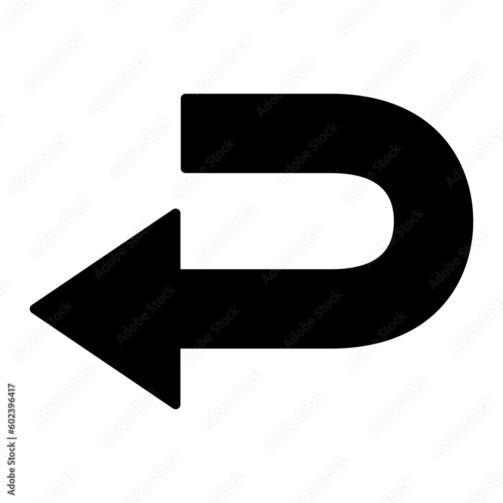 Black single go back return arrow icon, simple vector u turn shape ...