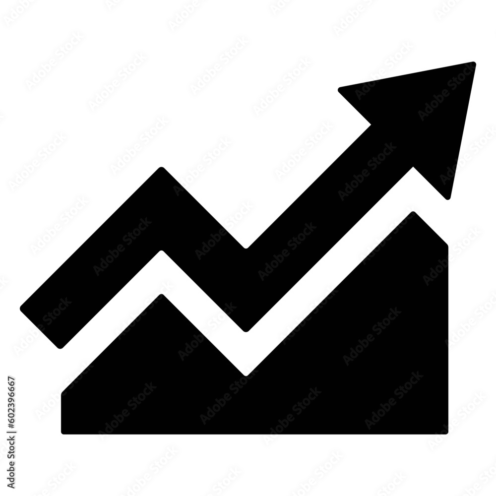 Vecteur Stock Single black arrow growing up business icon, simple successful chart graph bars ...