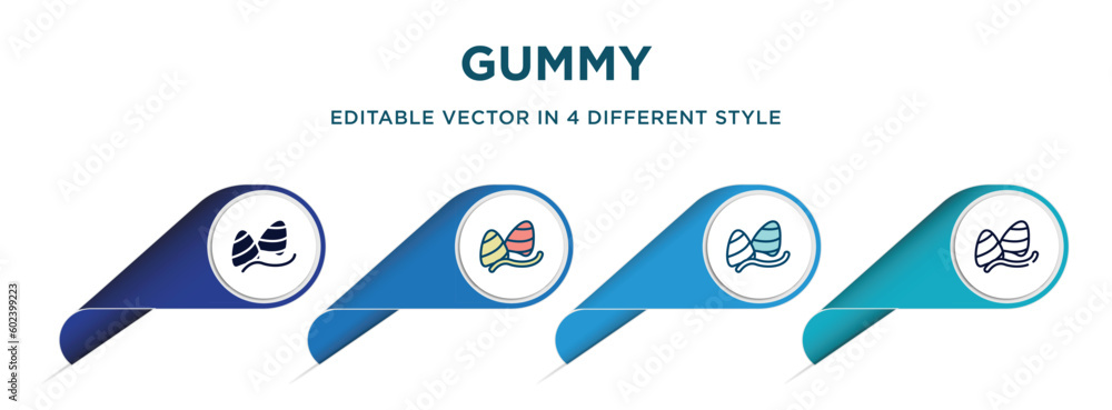 gummy icon in 4 different styles such as filled, color, glyph, colorful ...