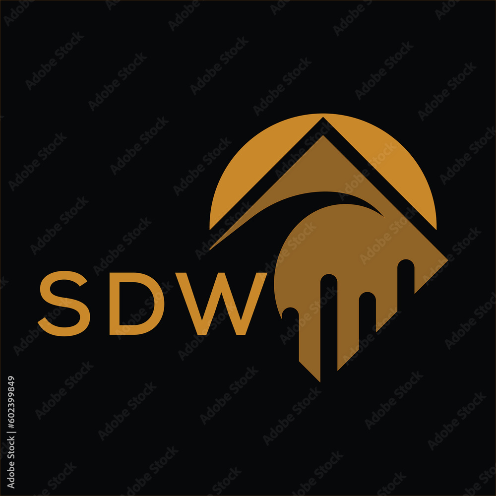 SDW golden color letter logo. SDW golden image on black background. Gold jewelry ornament ...