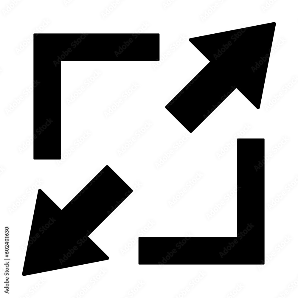 Black full screen size with arrows icon, simple line stroke direction ...