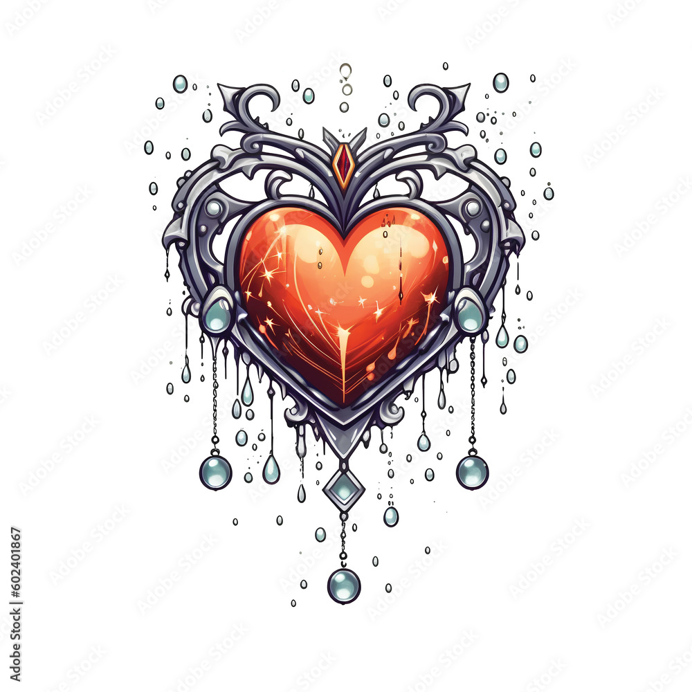 Anime Style Heart Tattoo Design with Dripping Drops on Transparent ...