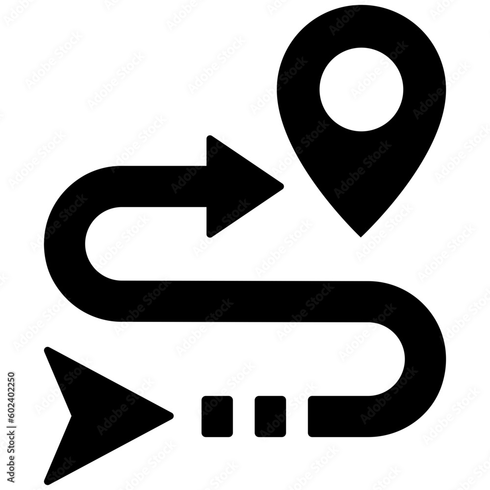 Black single route tracking motion icon, simple line path searching ...