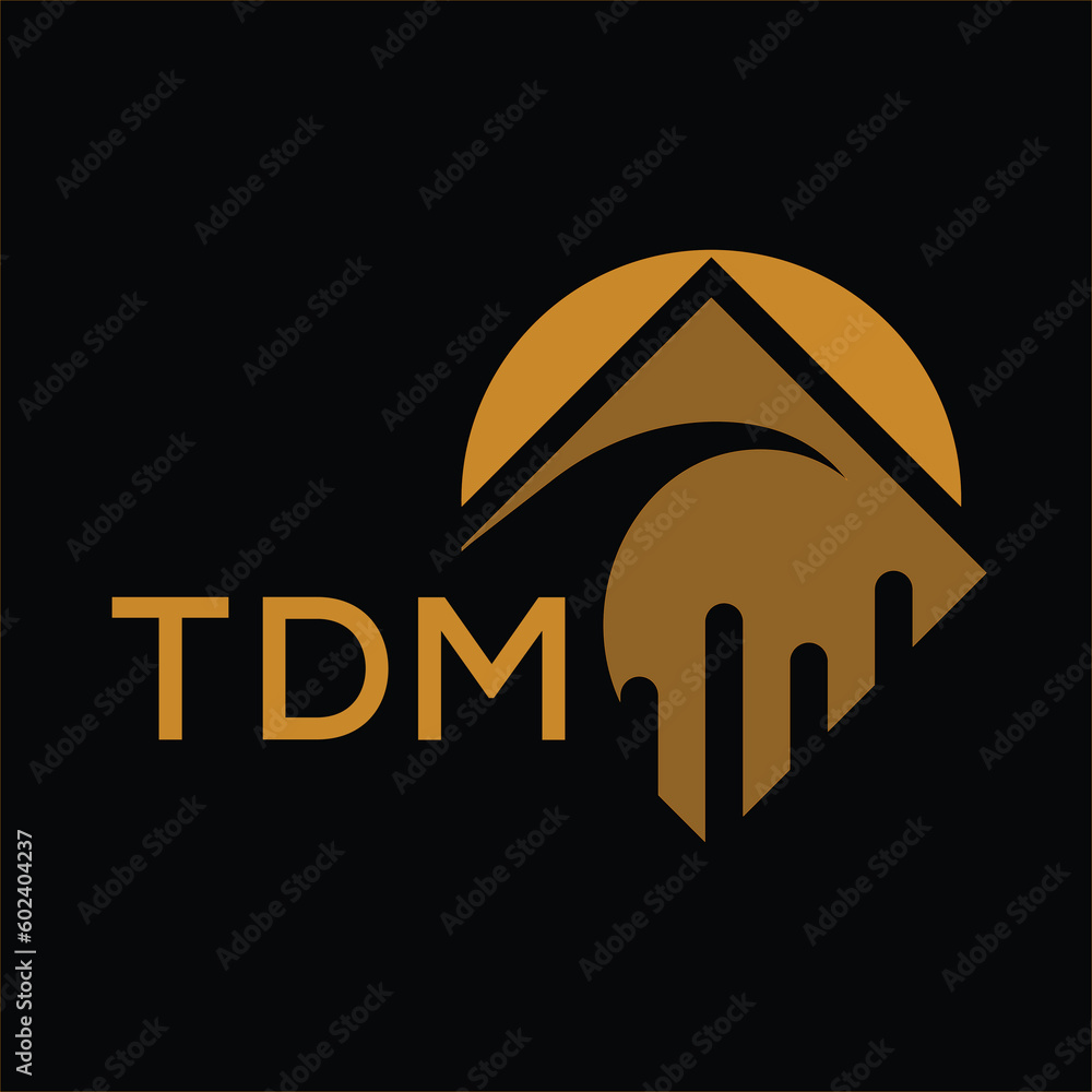 TDM golden color letter logo. TDM golden image on black background ...