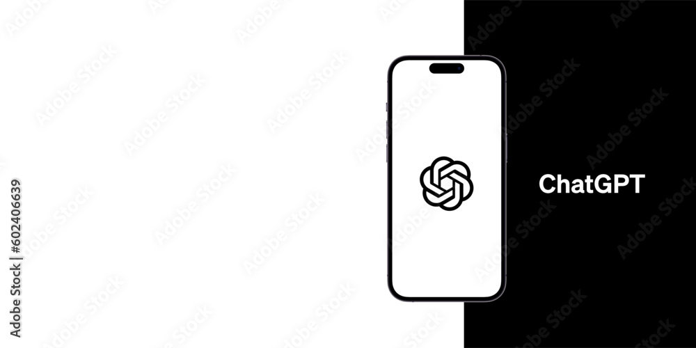 Ukraine, Vinnytsia - May 12, 2023 Chatgpt Mockup iphone screen front view. Template with logo ...