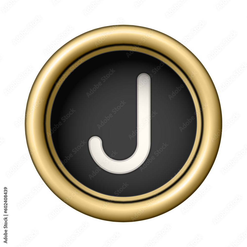Letter J. Vintage golden typewriter button. Graphic design element for ...